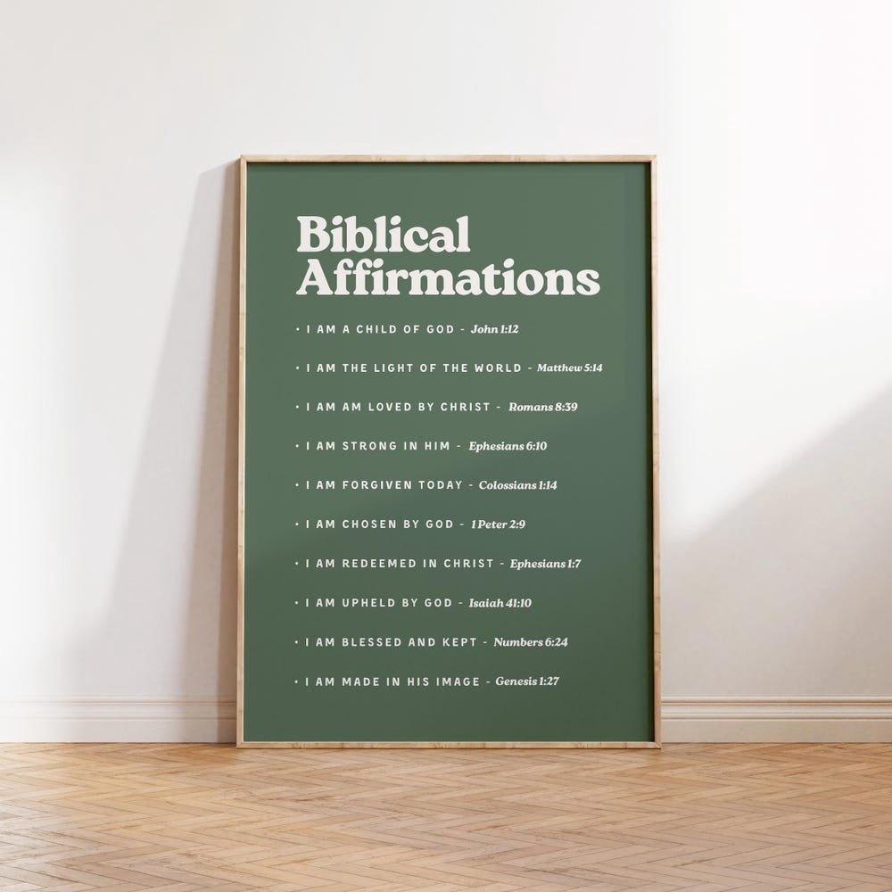 Bible Affirmations Poster: Sage Green Christian Wall Art Home Decor ...