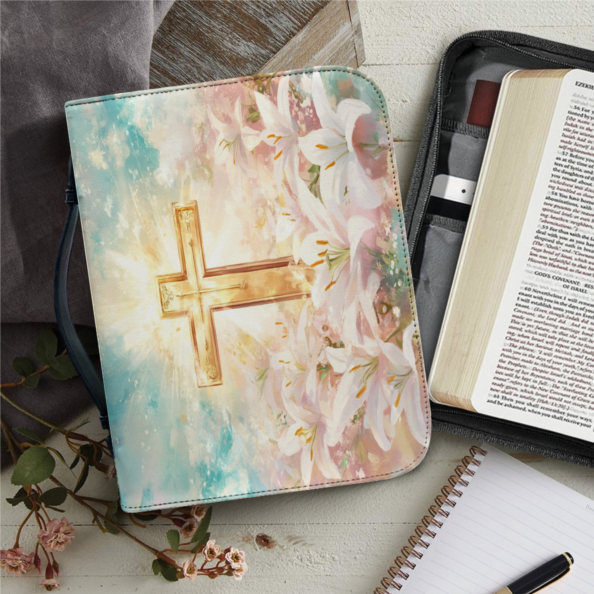 Bible Cover Case Women's Bible Storage Bag Pu Leather Zippered Handbag ...