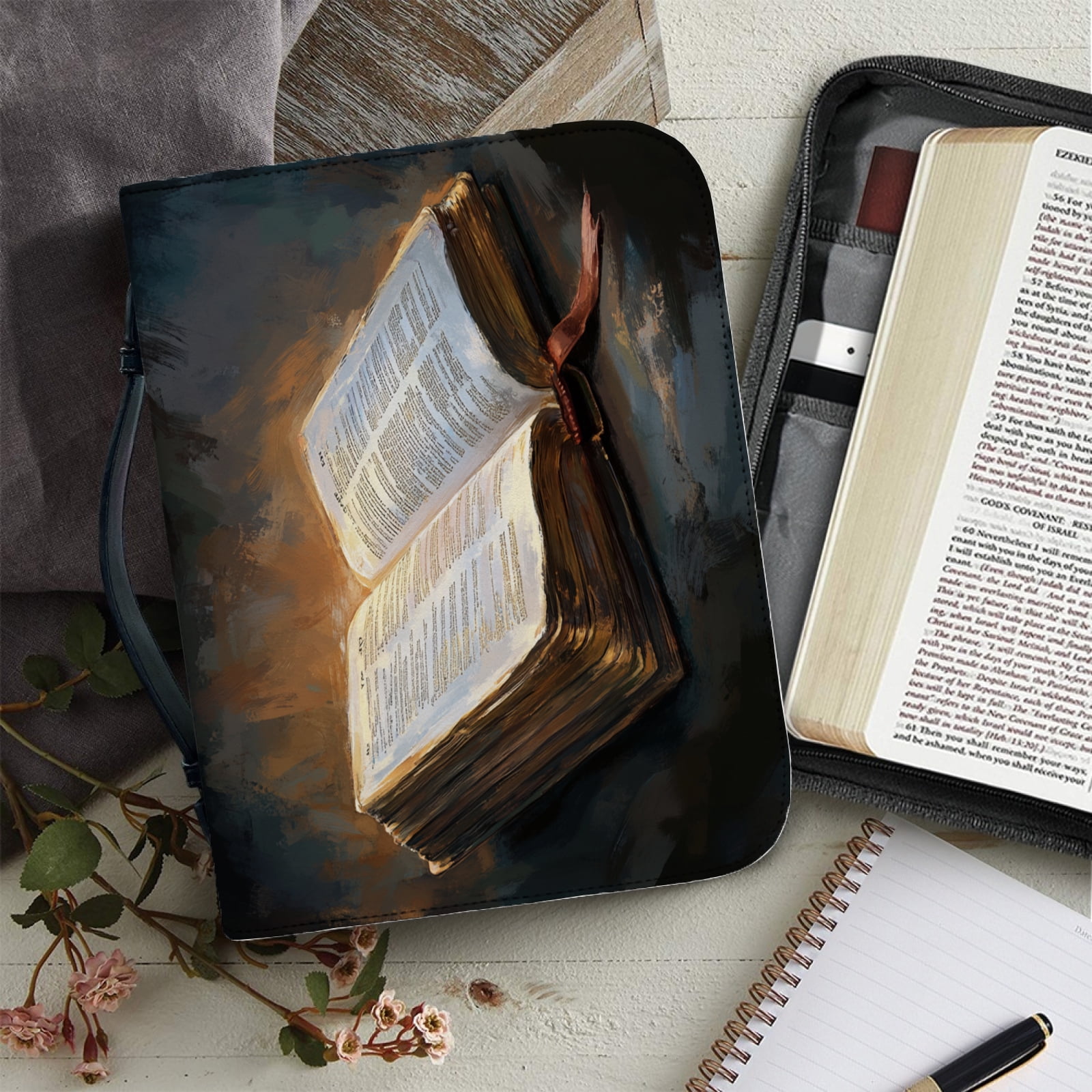 Bible Cover Case Women's Bible Storage Bag Pu Leather Zippered Handbag ...