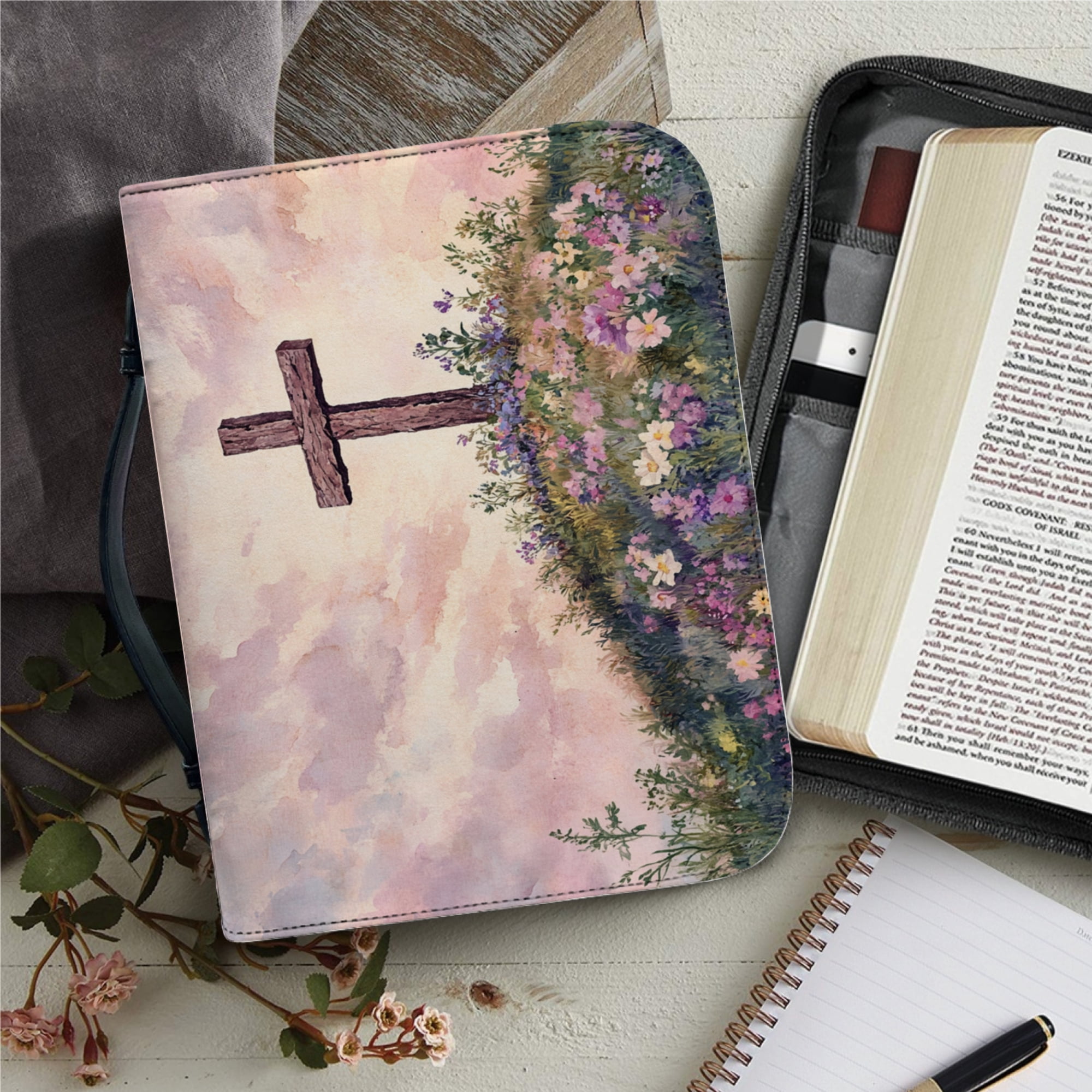 Bible Cover Case Women's Bible Storage Bag Pu Leather Zippered Handbag ...