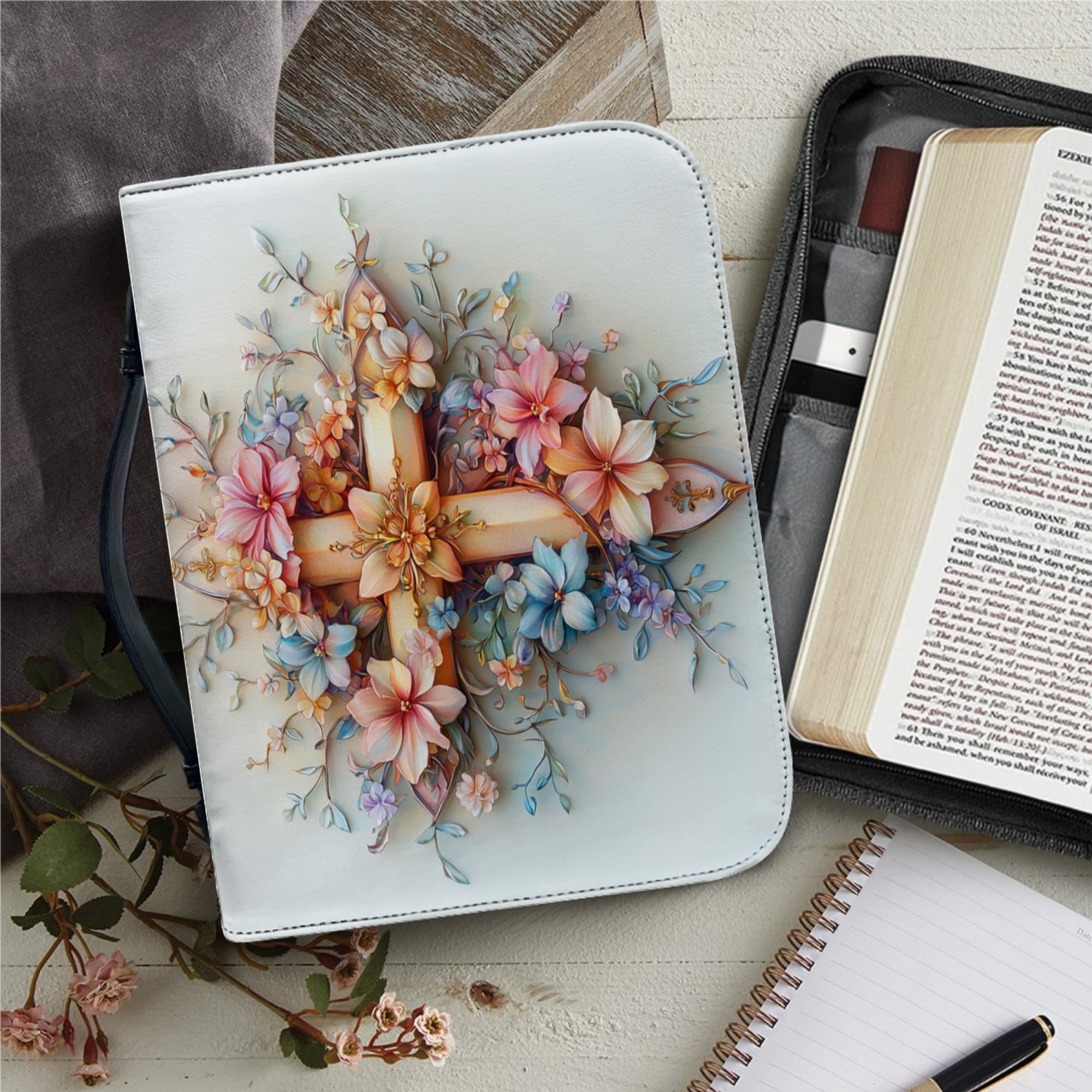 Bible Cover Case Women's Bible Storage Bag Pu Leather Zippered Handbag ...