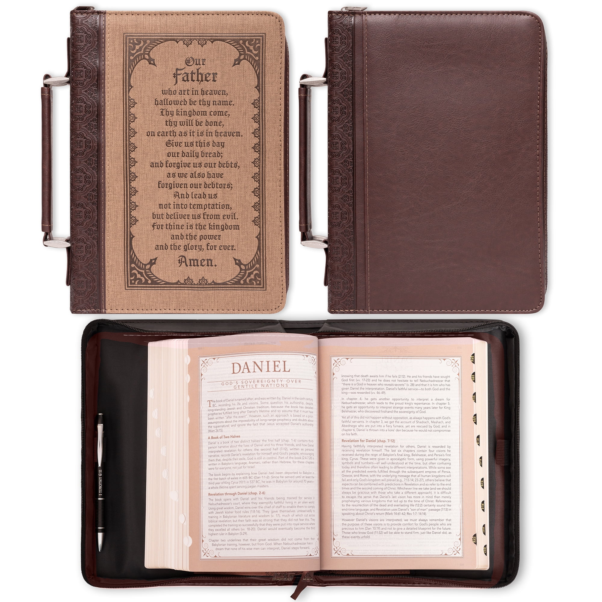 Bible Cover, The Lord's Prayer, Two-Tone Brown, Medium Christian Art ...