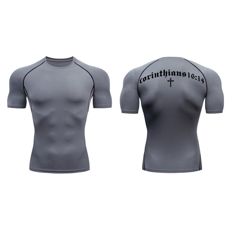 Bible Cross Graphic Compression Shirt for Men Gym Workout Undershirts ...
