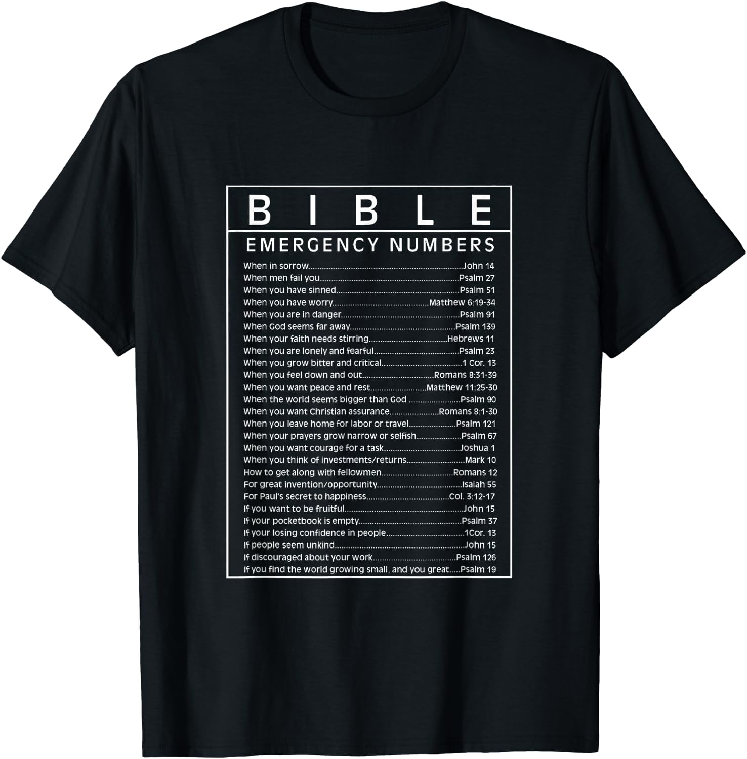 Bible Emergency Hotline Numbers Bible Verse Scripture Gift T-Shirt ...