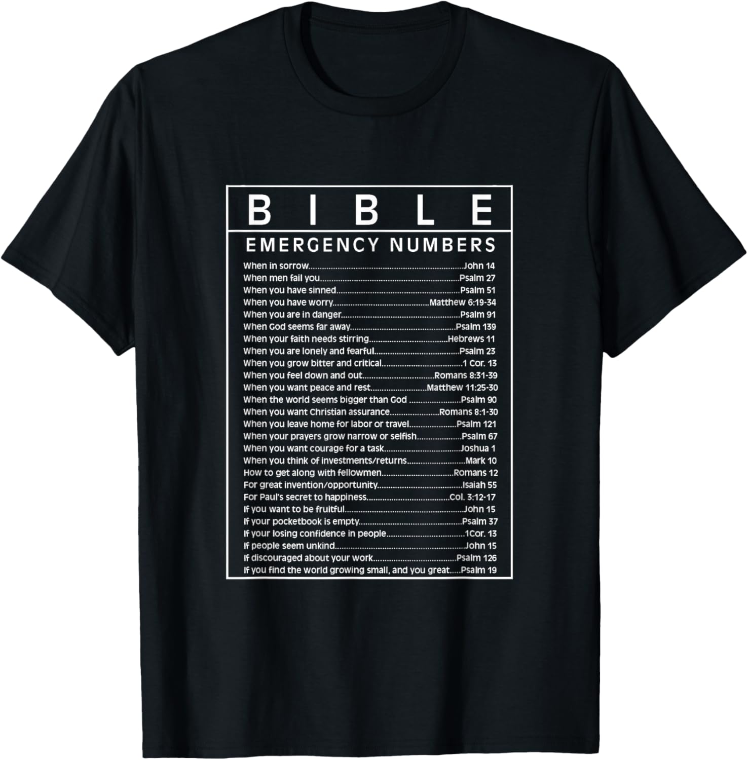 Bible Emergency Hotline Numbers Bible Verse Scripture Gift T-Shirt ...