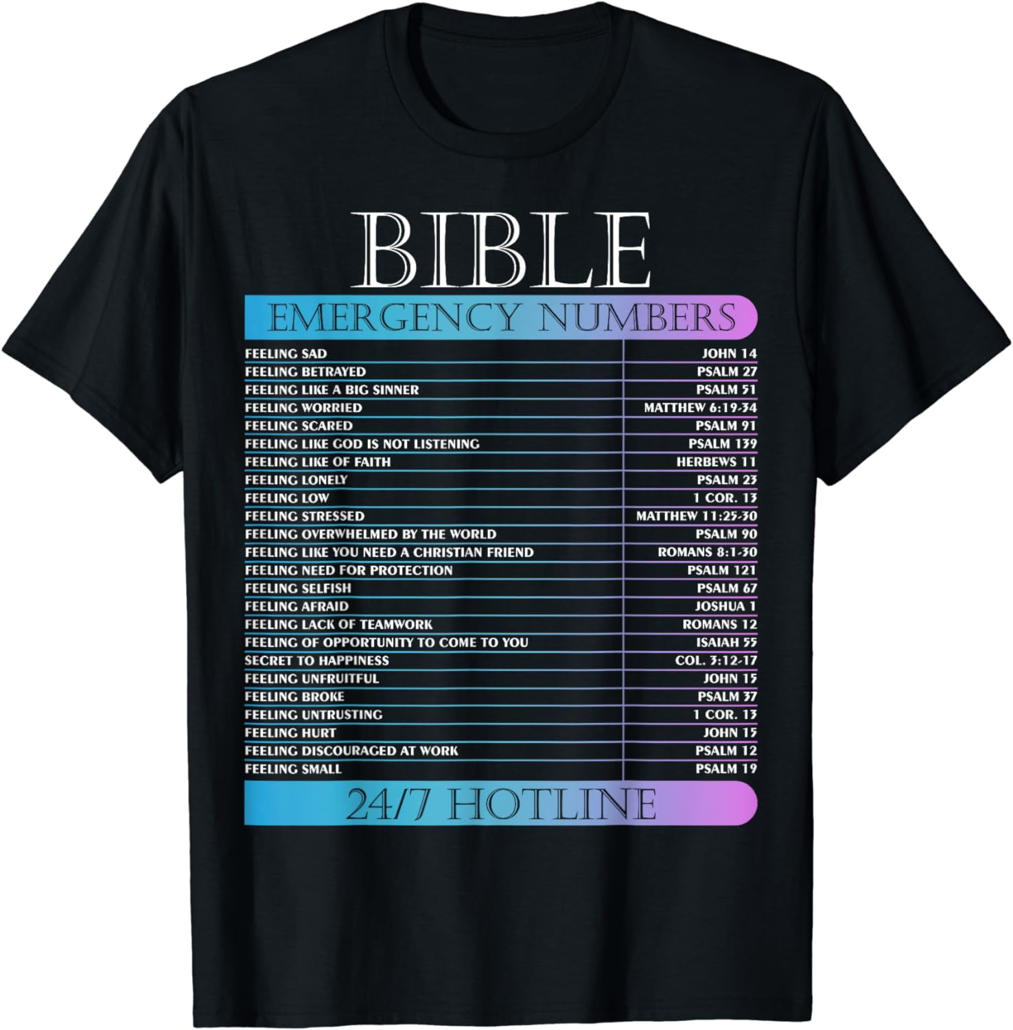 Bible Emergency Hotline Numbers Bible Verse Scripture T-Shirt - Walmart.com