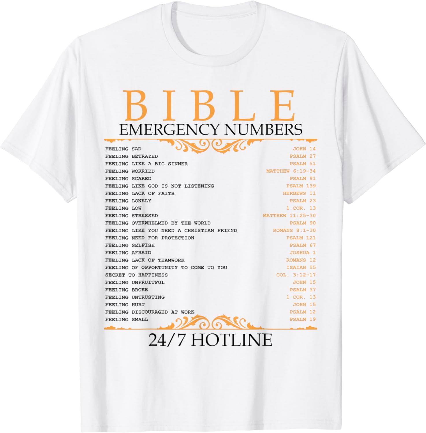 Bible Emergency Hotline Numbers Bible Verse Scripture T-Shirt - Walmart.com