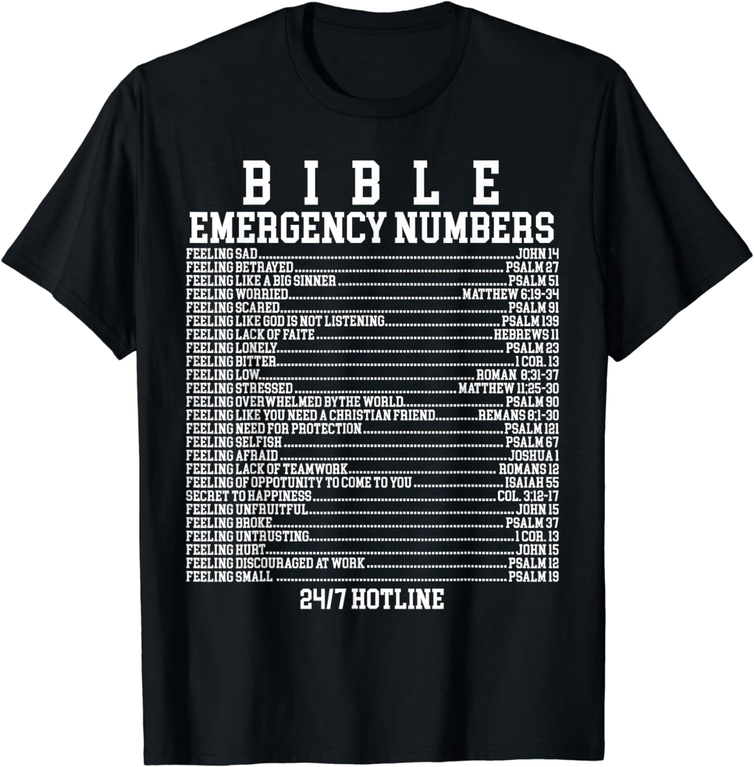 Bible Emergency Hotline Numbers Funny Christian Family Jesus T-Shirt ...