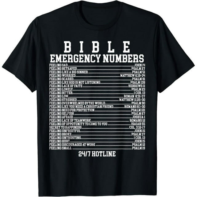 Bible Emergency Hotline Numbers Funny Christian Family Jesus T-Shirt ...