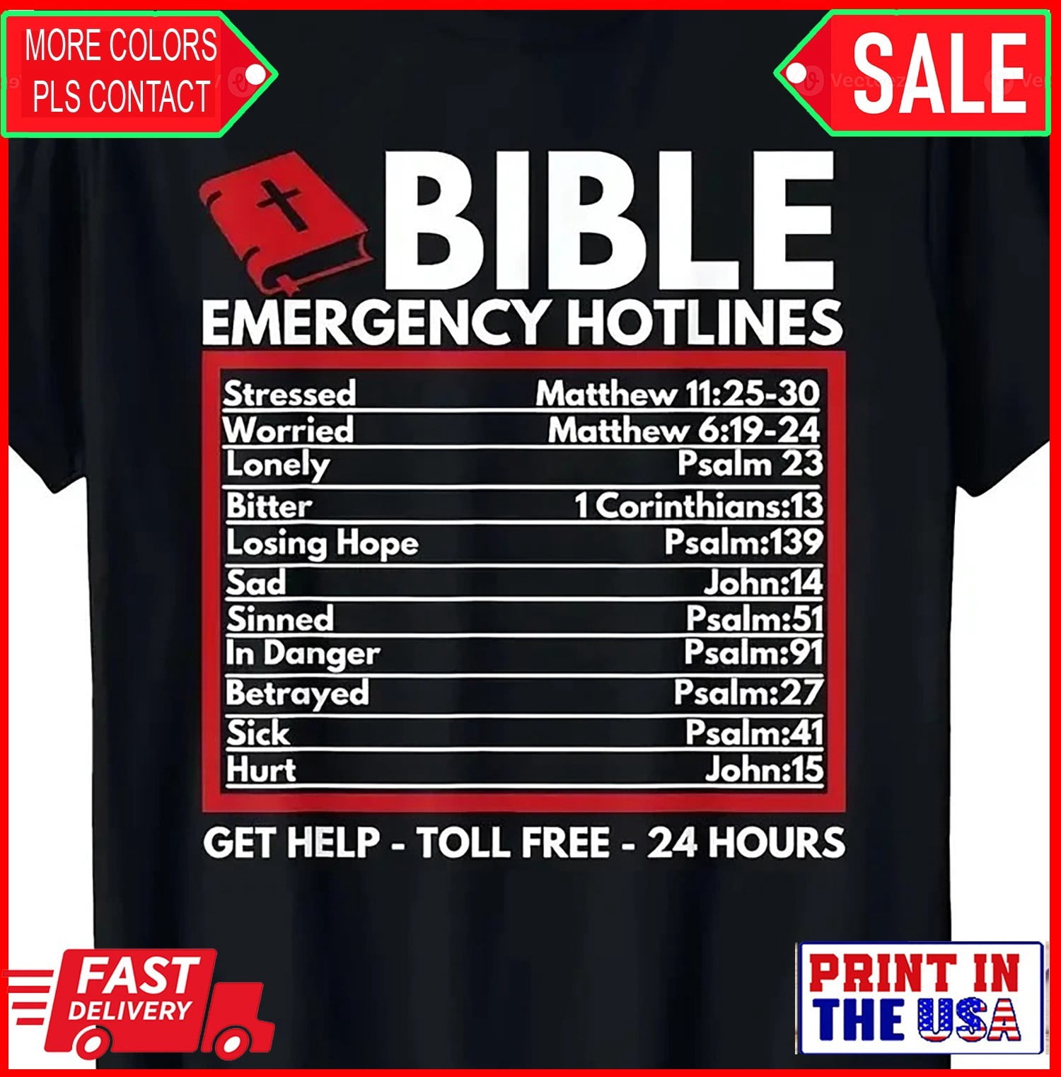 Bible Emergency Numbers Christian Jesus T-Shirt All Size S-5Xl ...