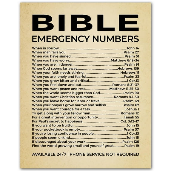 Bible Emergency Numbers Christian Wall Decor Print, Vintage ...