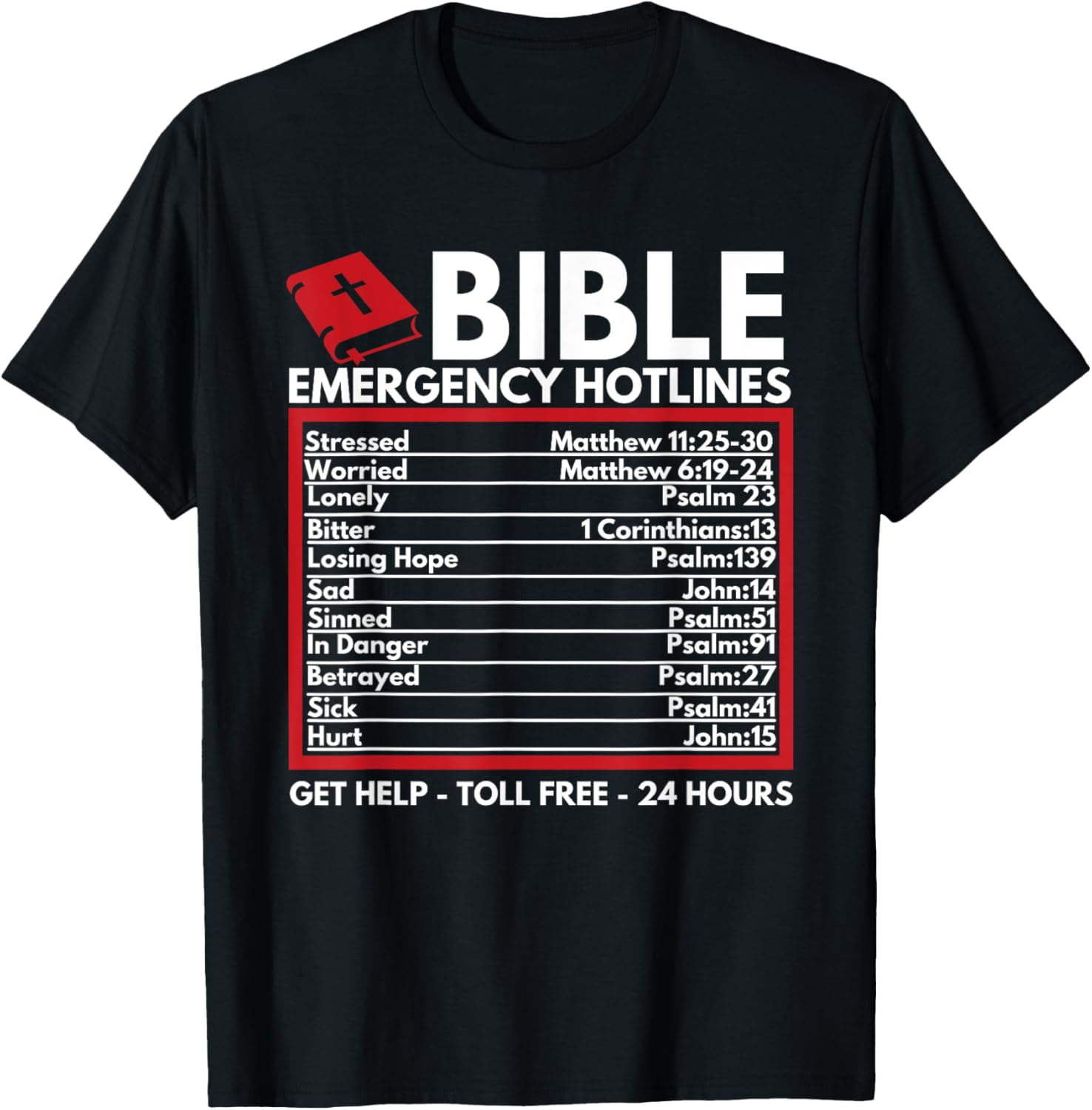 Bible Emergency Numbers - Funny Christian Bible & Jesus T-ShirtMen's and women's short-sleeved ...