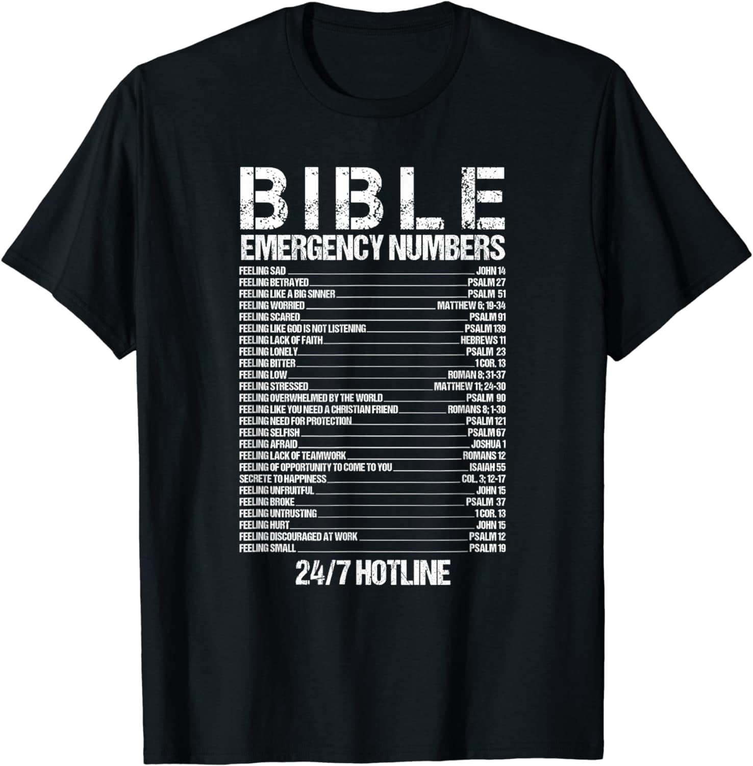Bible Emergency Numbers Funny Hotline Christian Humor T-Shirt - Walmart.com