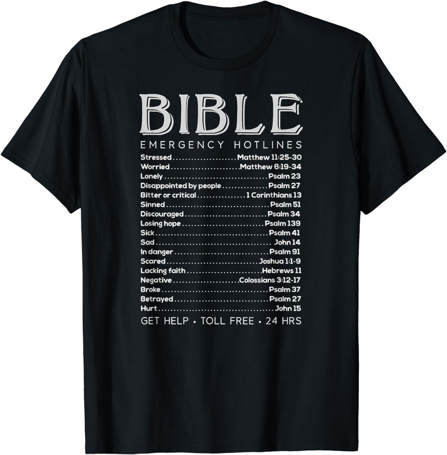 Bible Emergency Numbers Funny Hotline Christian T-Shirt - Walmart.com