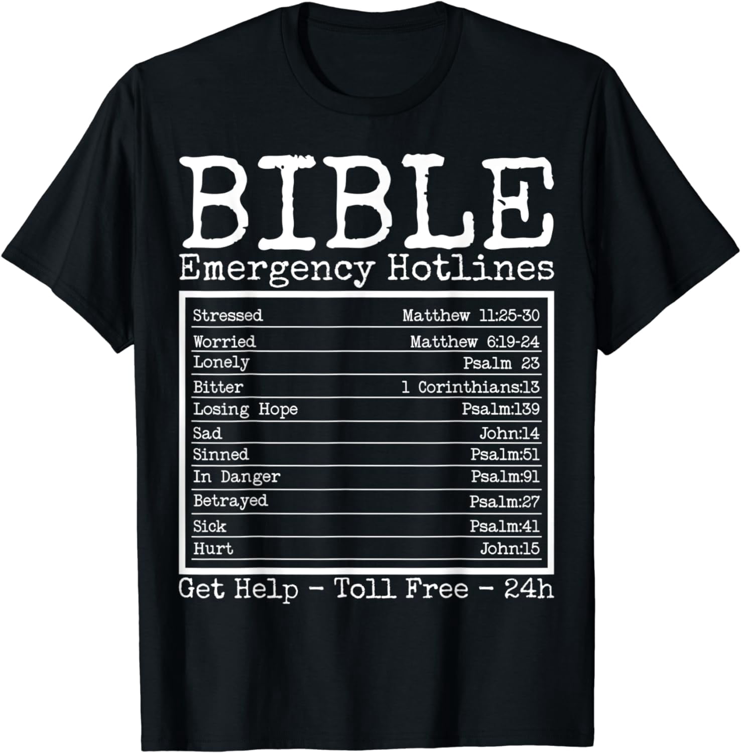 Bible Emergency Numbers Funny Hotline Christian T-Shirt - Walmart.com