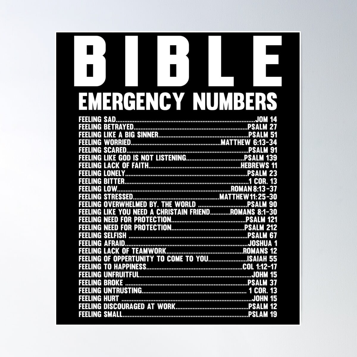 Bible Emergency Numbers Hotline Classic Poster Wall Art, Modern Wall ...