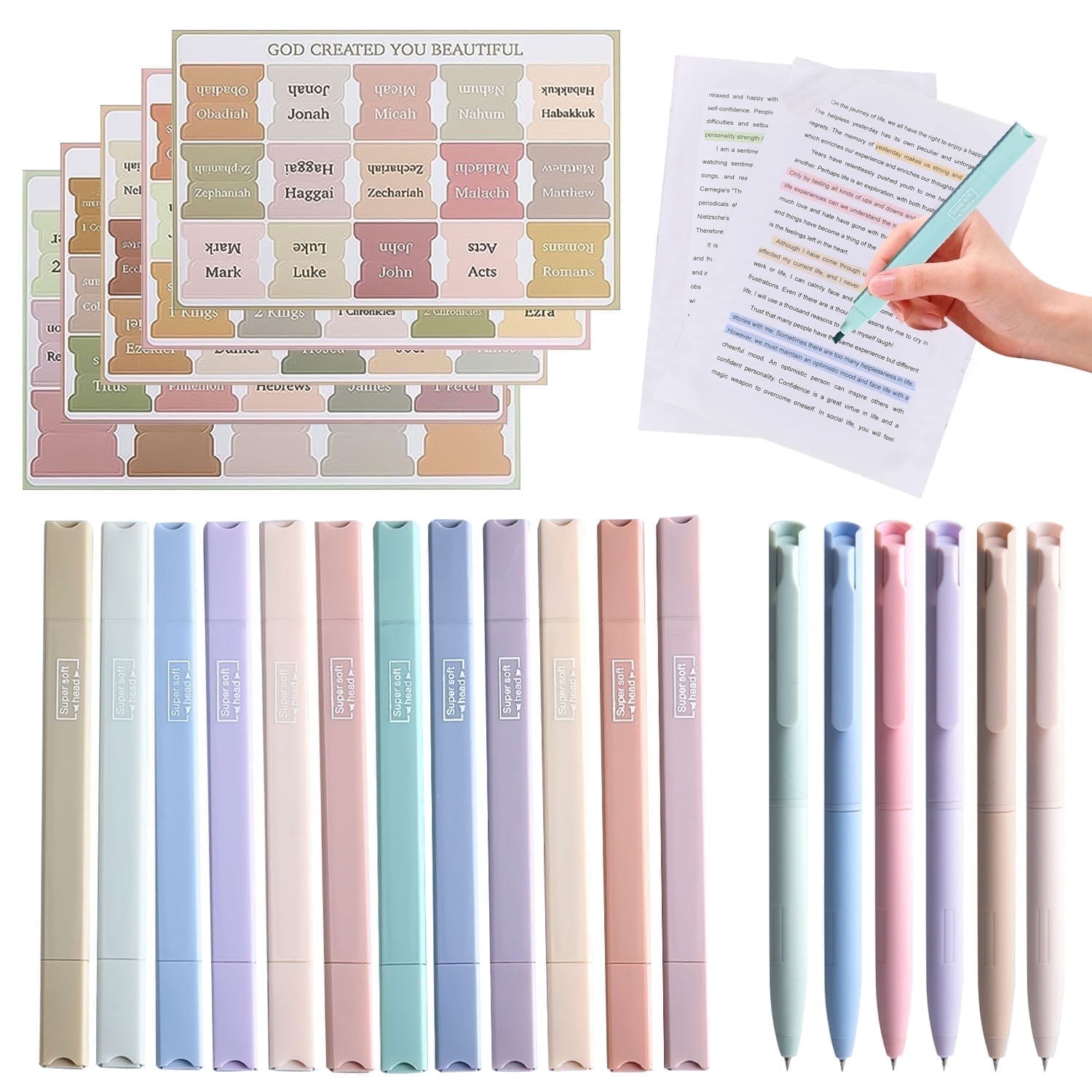 Sytle-Carry Bible Journaling Kit with 12 Highlighters, 6 Pens, 75 Bible ...