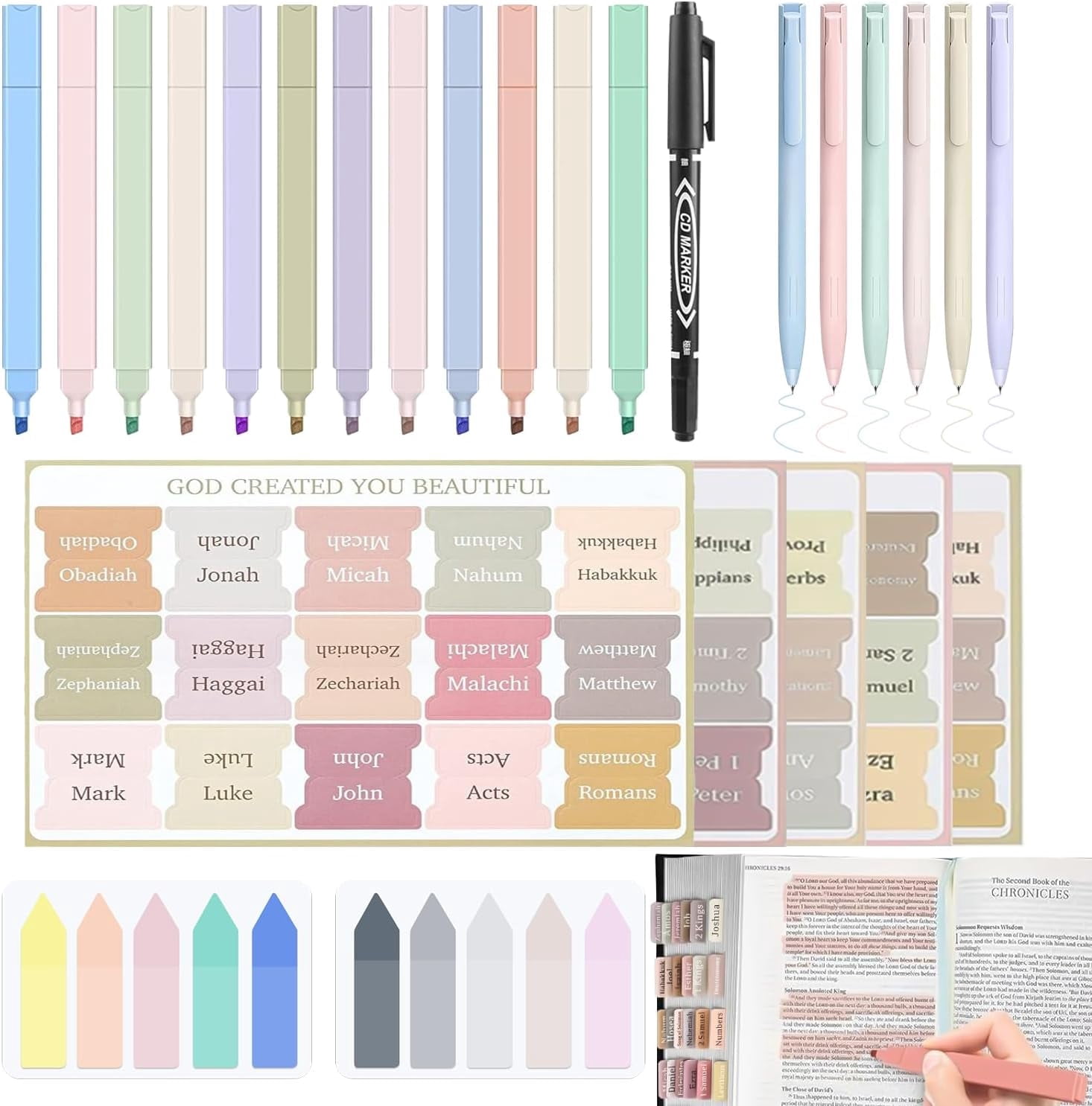 WHYHXFPT Bible Journaling Kit, 75 Laminated Tabs, Highlighters, Pens ...