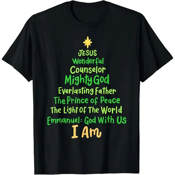 Bible Names of Jesus in a Holiday Tree Shape Christian Unisex T-Shirt ...