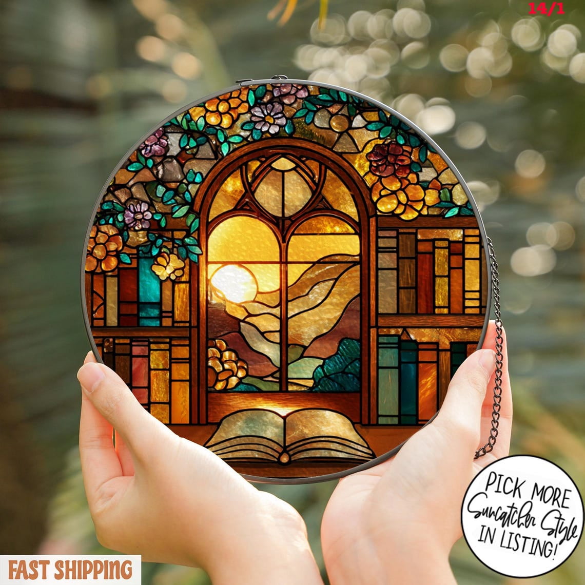 Bible Open Book Glass Suncatcher, Religious Religious Window Art ...