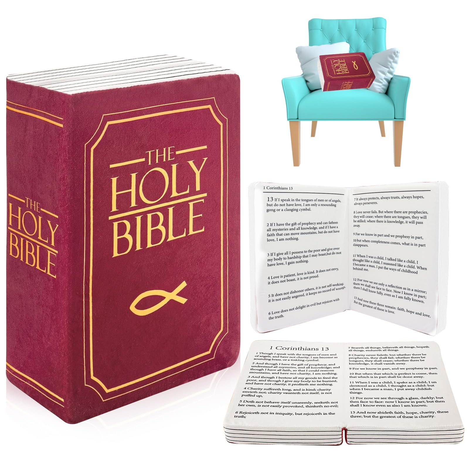 Bible Pillow, 13x8.66x3.54 Inch Velvet Book Shape Pillow Plush That ...