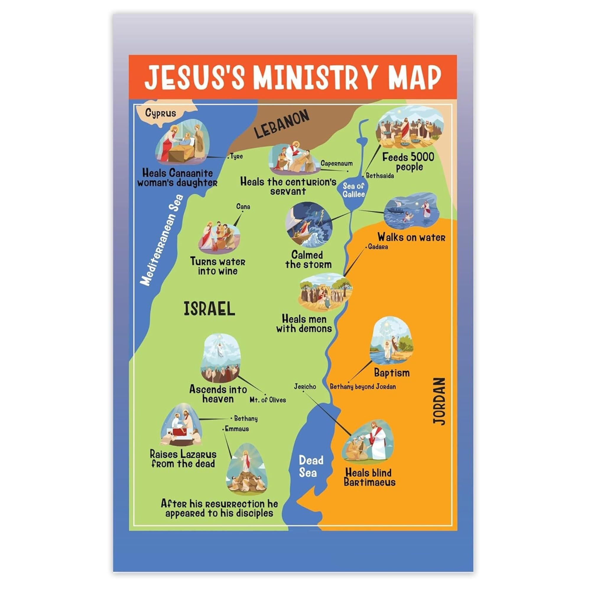 Bible Posters For Kids - Jesus Ministry Map,Sunday School Posters For ...