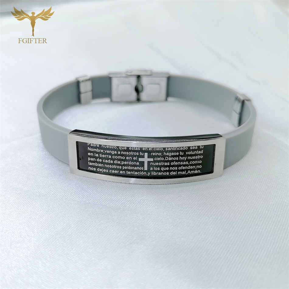 Bible Prayer Letter Bracelets Stainlesss Steel Silicone Wristband ...