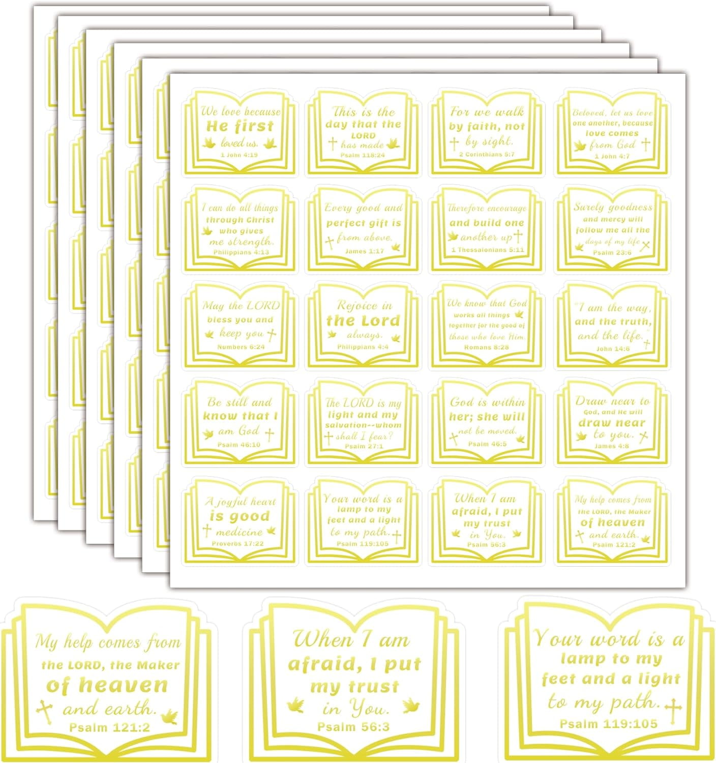 Bible Quote Gold Foil Stickers Faith Motivational Christian Verses ...