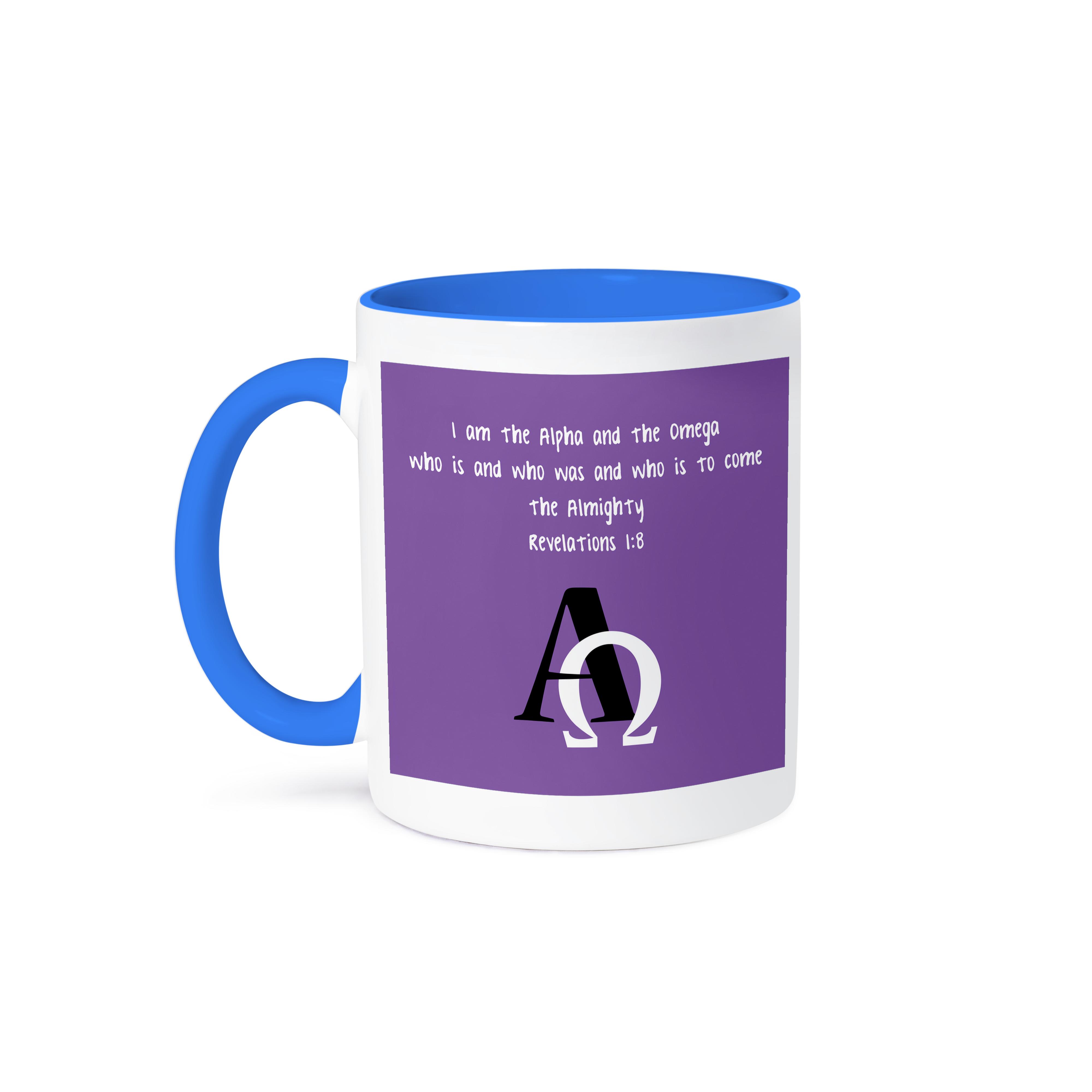 3dRose, Bible Scripture Alpha and Omega Rev 1, 15oz Two-Tone Blue Mug ...