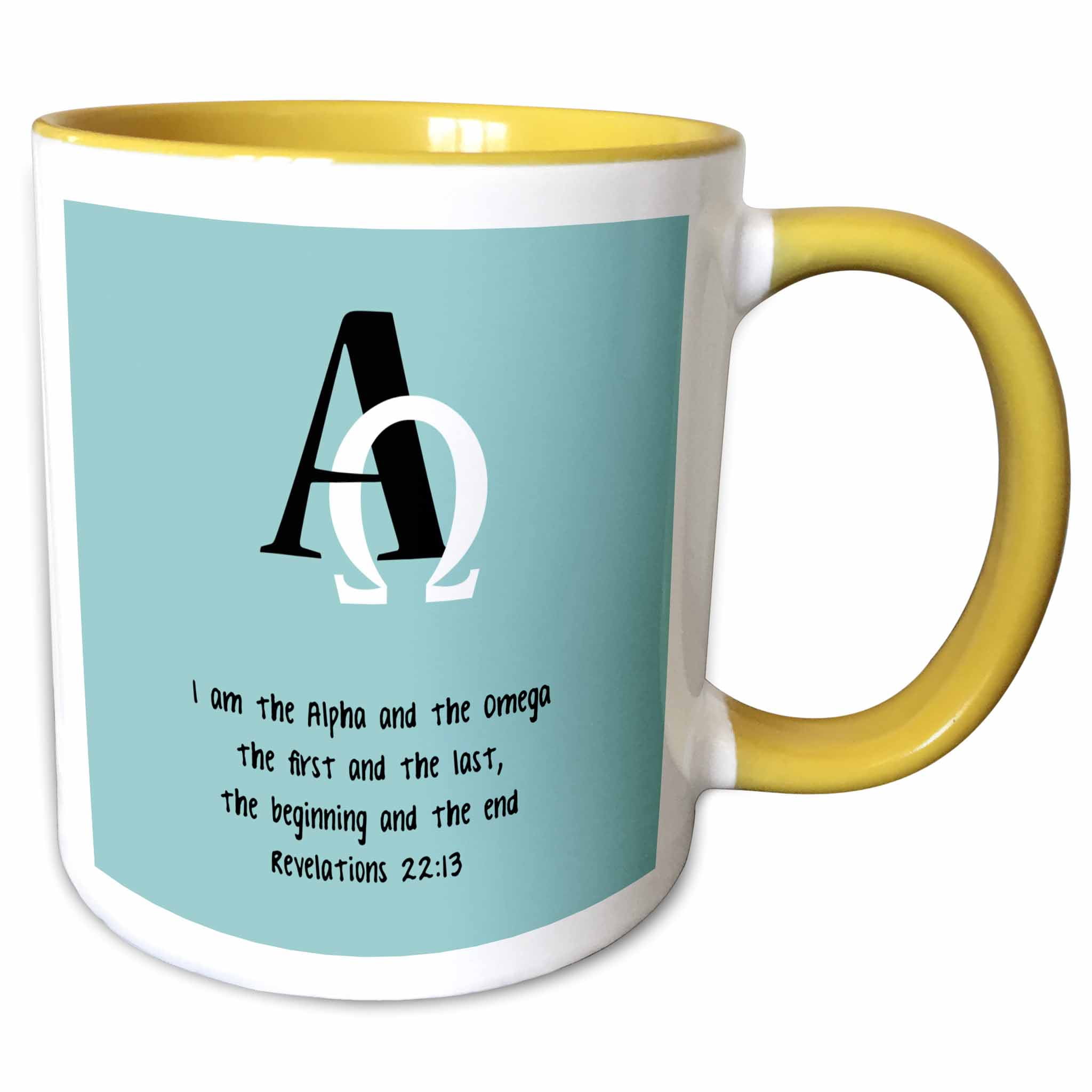 Bible Scripture Alpha and Omega Rev 22 15oz Two-Tone Yellow Mug mug ...