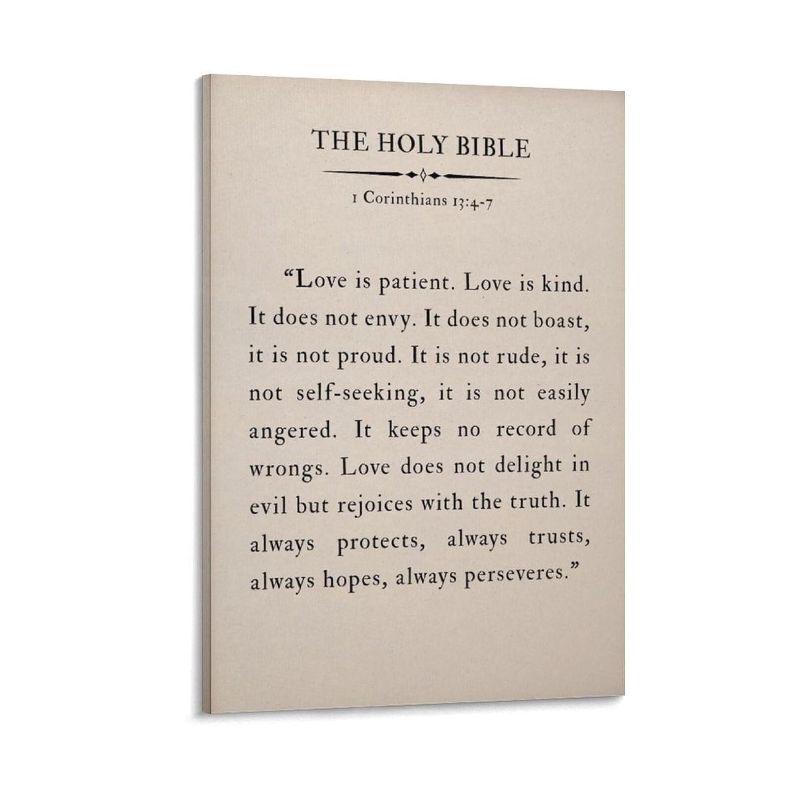 Bible Scripture, Love Is Patient, Inspirational Book Page Print Canvas ...