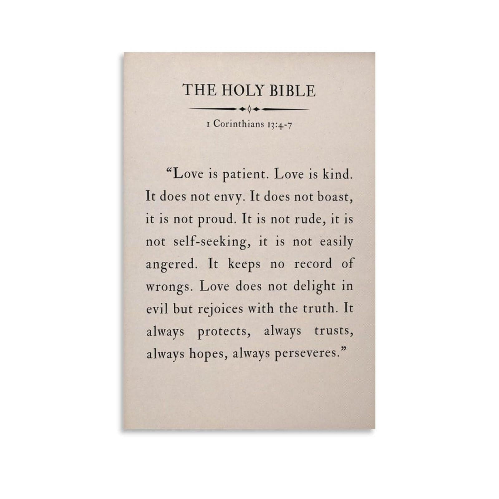 Bible Scripture, Love Is Patient, Inspirational Book Page Print Canvas ...