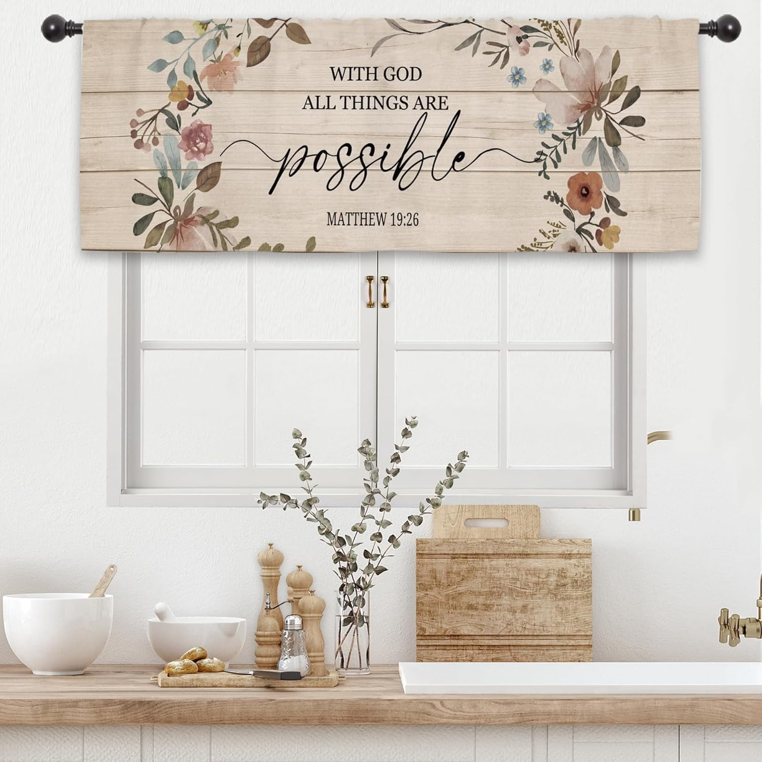 Bible Scripture Quotes Kitchen Curtain Valance 54W x 18L Inch Farmhouse ...
