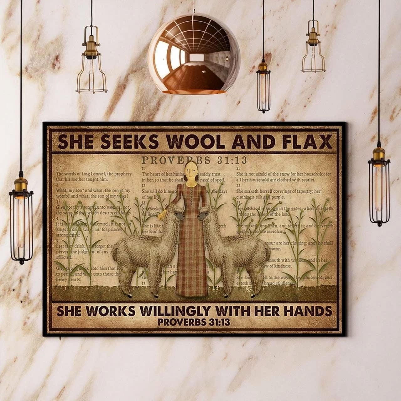 Bible She Seeks Wool And Flax She Works Willingly With Her Hands Alpaca Horiz Home Decor ...
