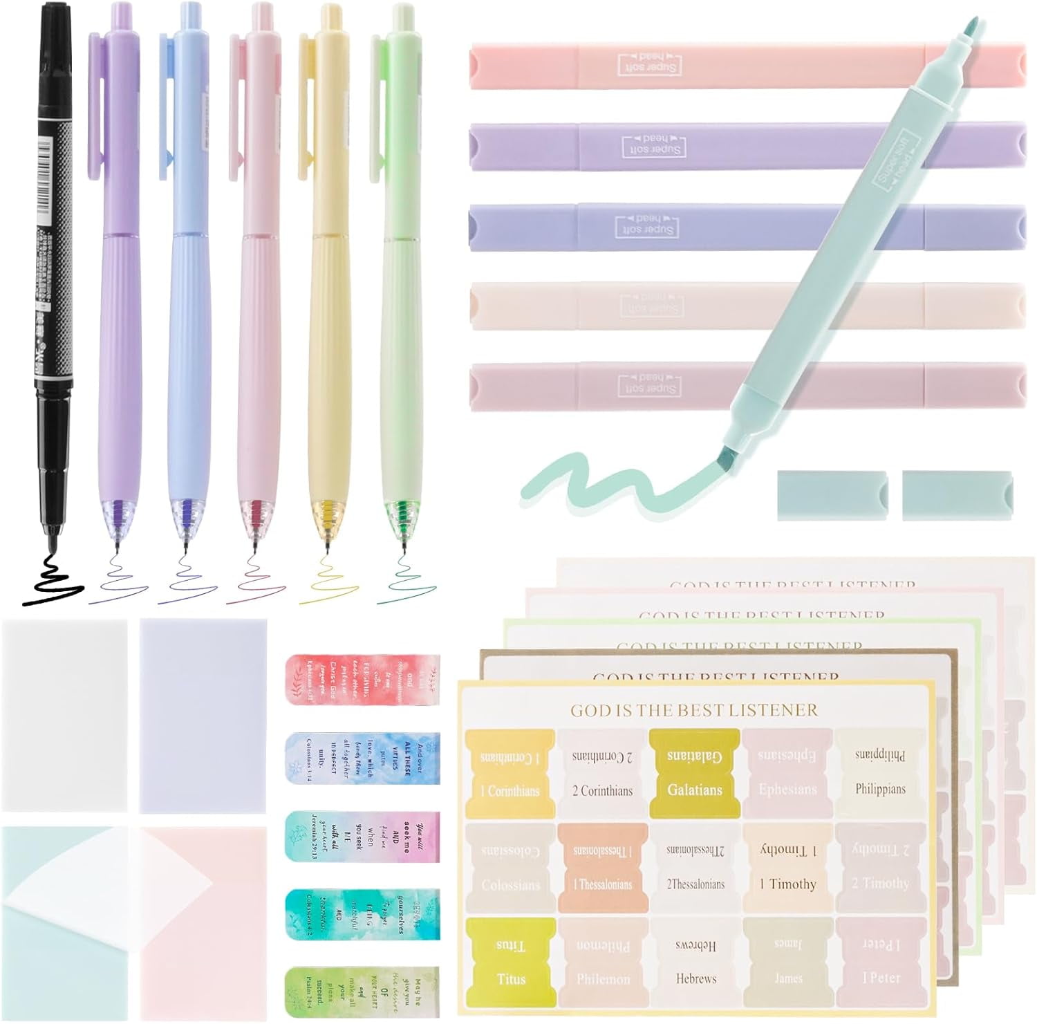 Bible Study Supplies, Bible Journaling Kit with 6 Twin Tip Highlighters ...