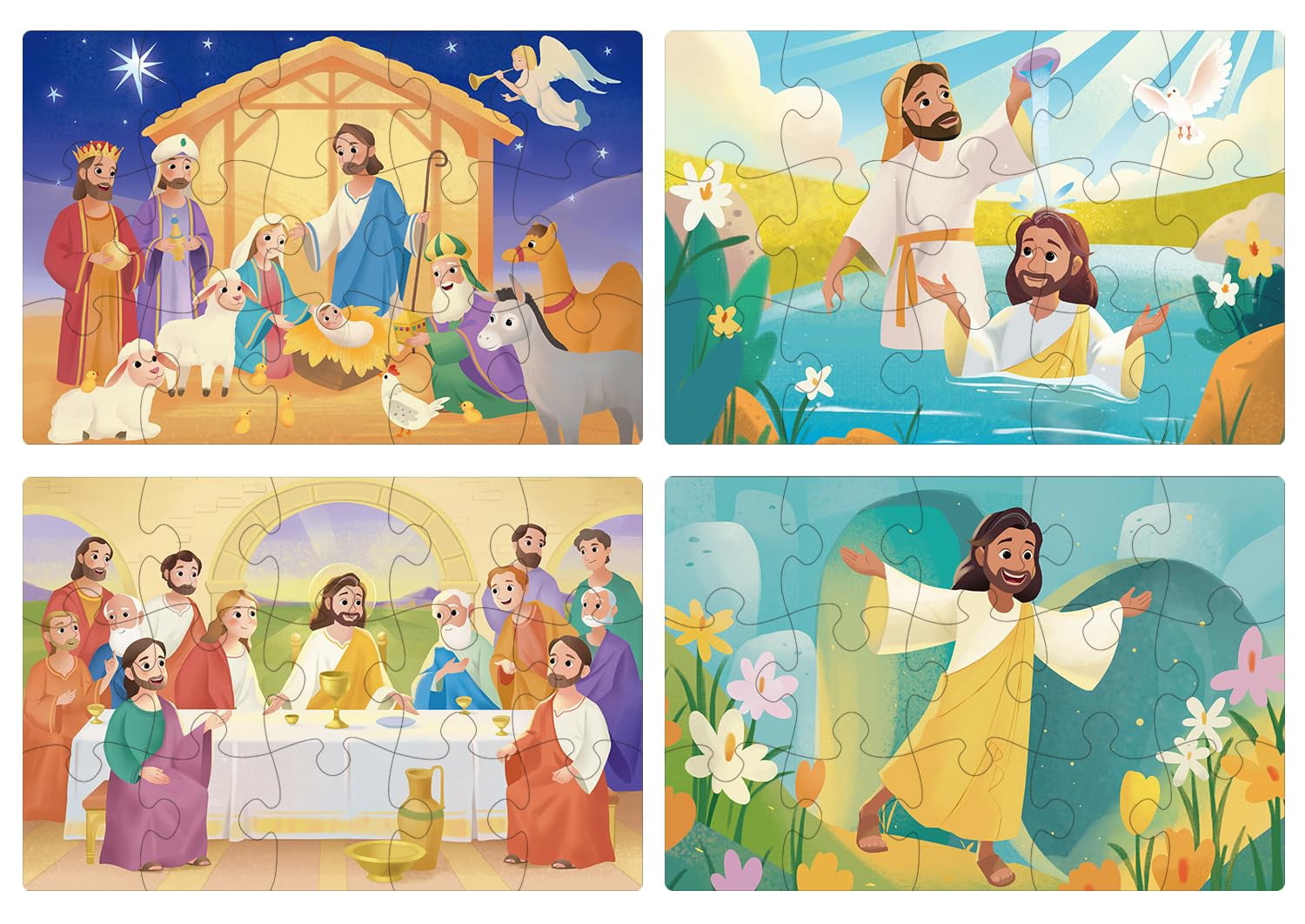 Bible Themed 4-In-1 Wooden Jigsaw Puzzles In Box, 15 Piece Each ...