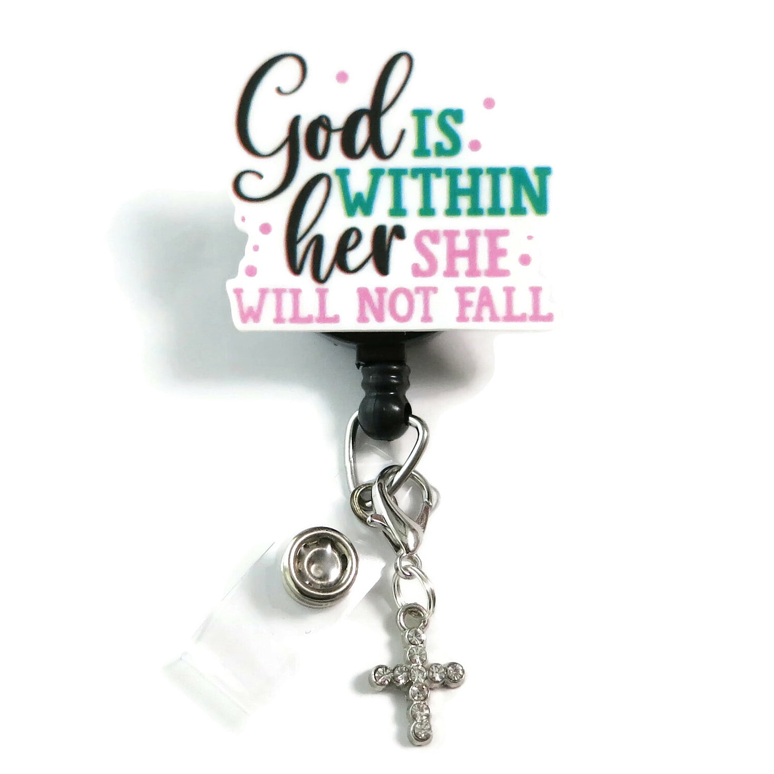 Bible Verse Badge Reel, God Is Within Her ID Clip, Christian Scripture ...