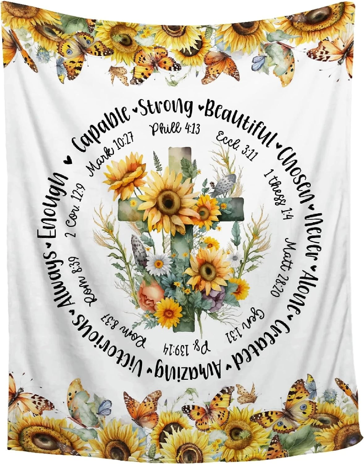 Bible Verse Blanket with Sunflowers - Scripture Blanket Inspirational ...