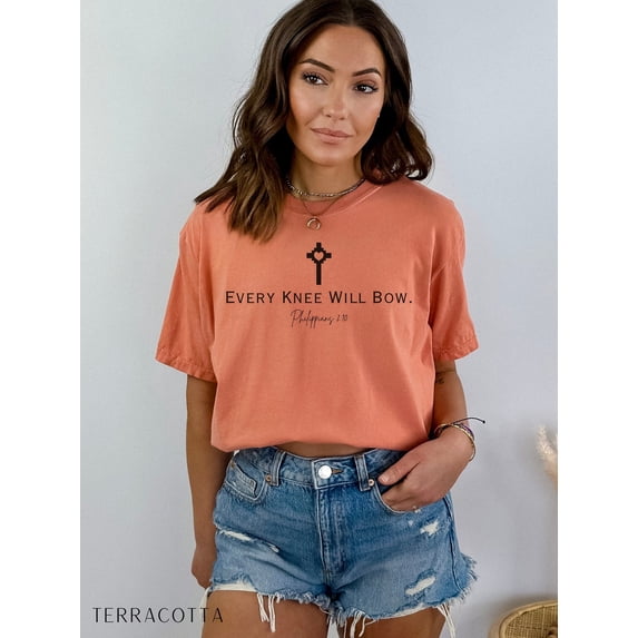 Bible Verse Boho Christian T-Shirt Womens Every Knee Will Bow Scripture ...