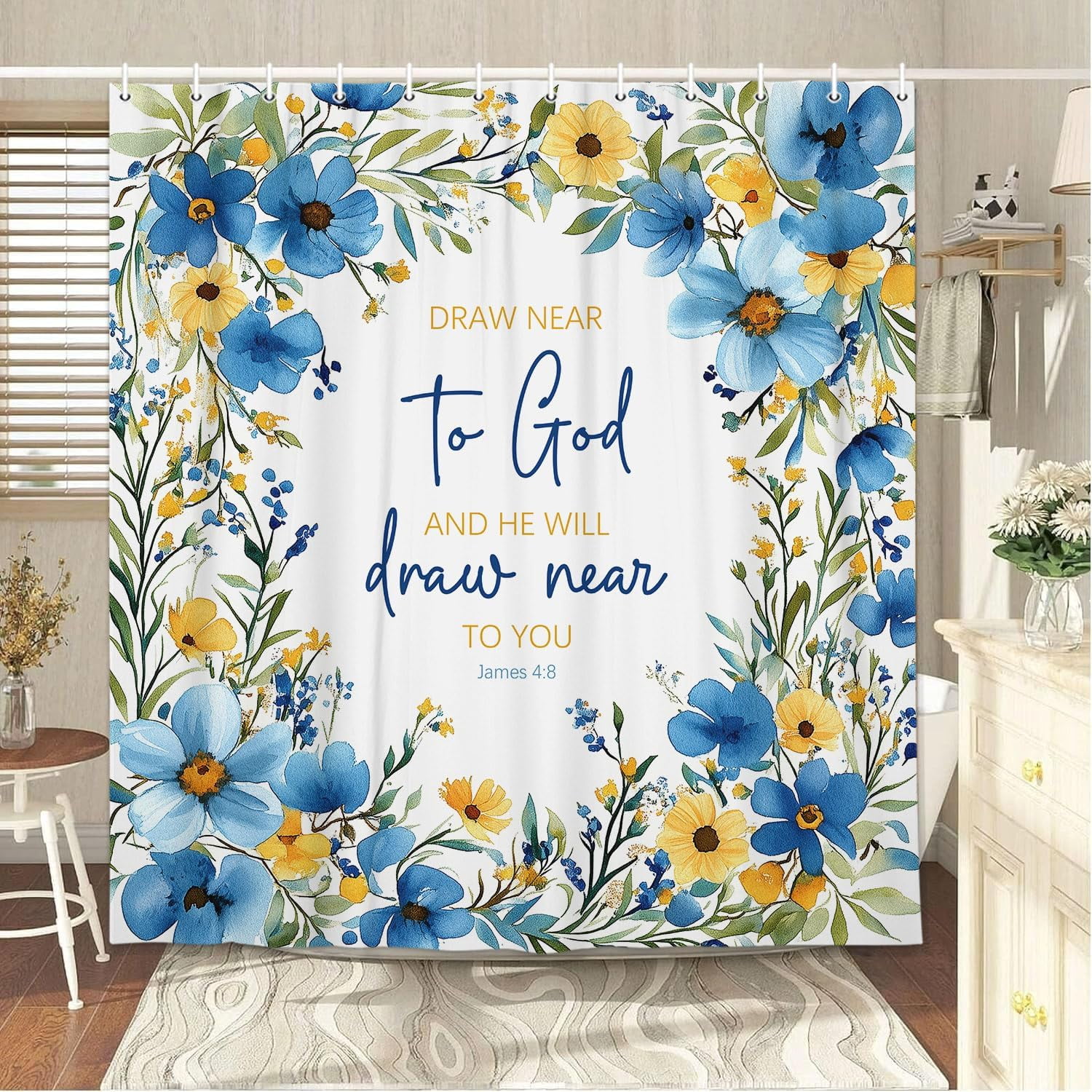 Bible Verse Botanical Shower Curtain Christian Scripture Jesus Quote ...