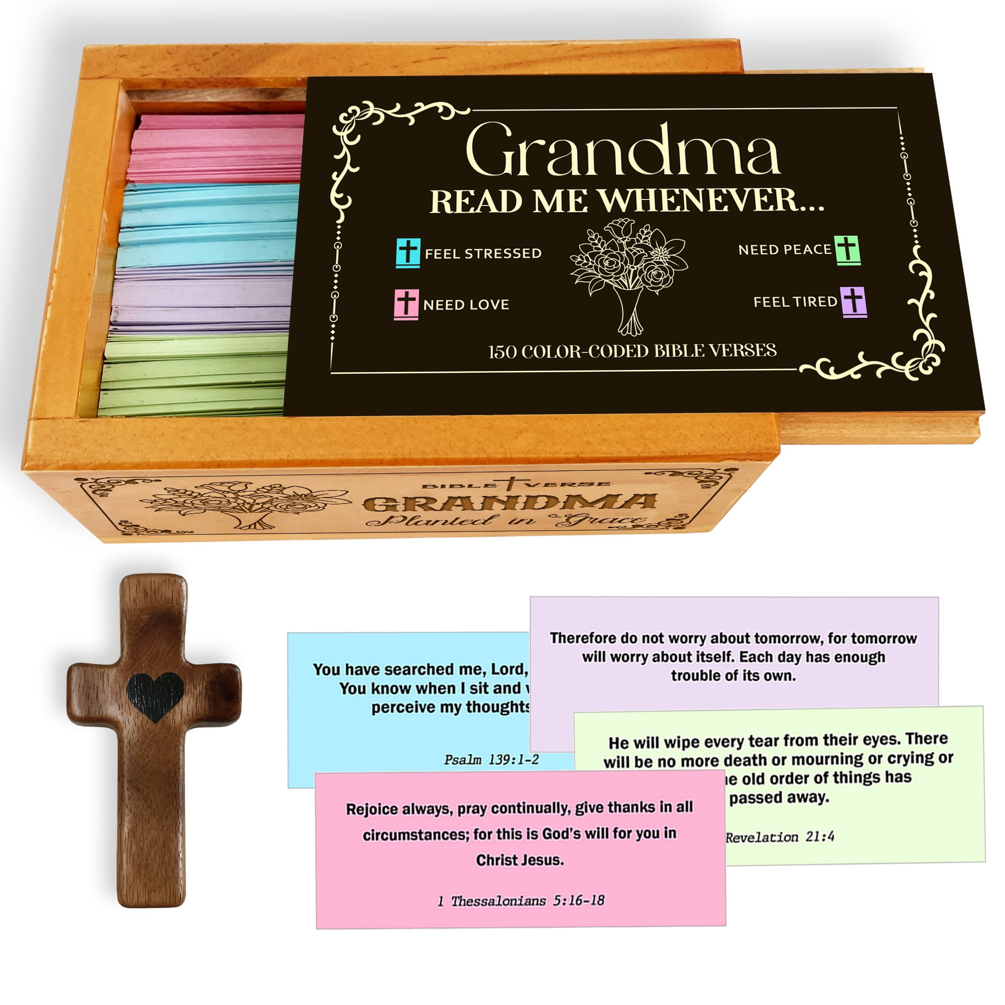 Bible Verse Box for Grandma- 150 Prayer Cards, Prayer Box with Wooden ...