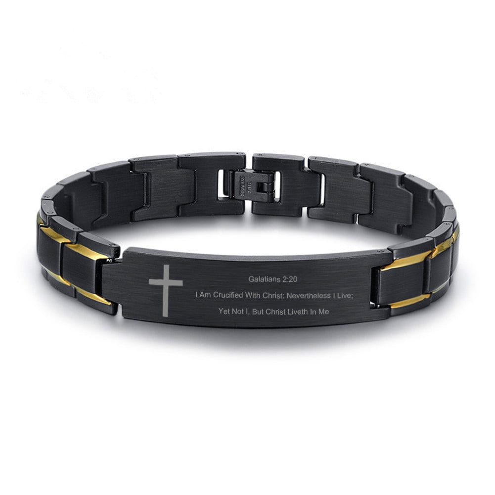 Bible Verse Bracelet for Men - Stainless Steel Christ Cross Wristband ...