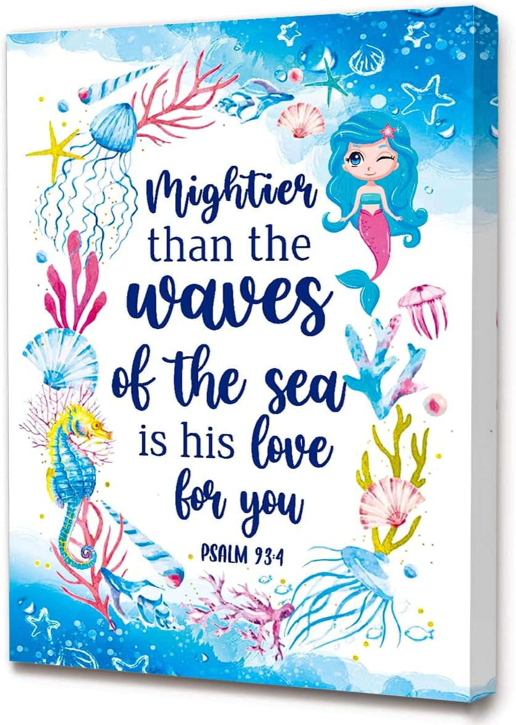 Bible Verse Canvas Wall Art for kids,Mightier Than the Waves Canvas ...