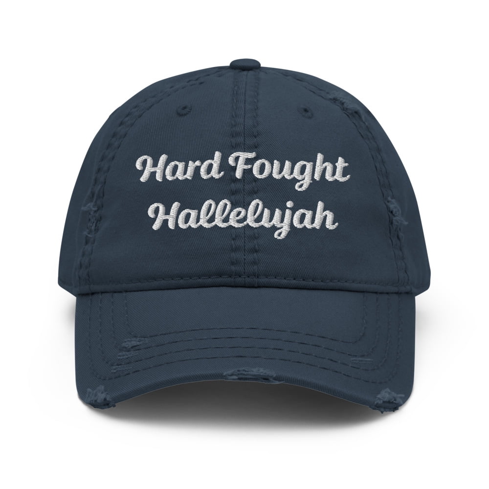 Bible Verse Christian Jesus Embroidered Distressed Dad Hat, Hard Fought ...