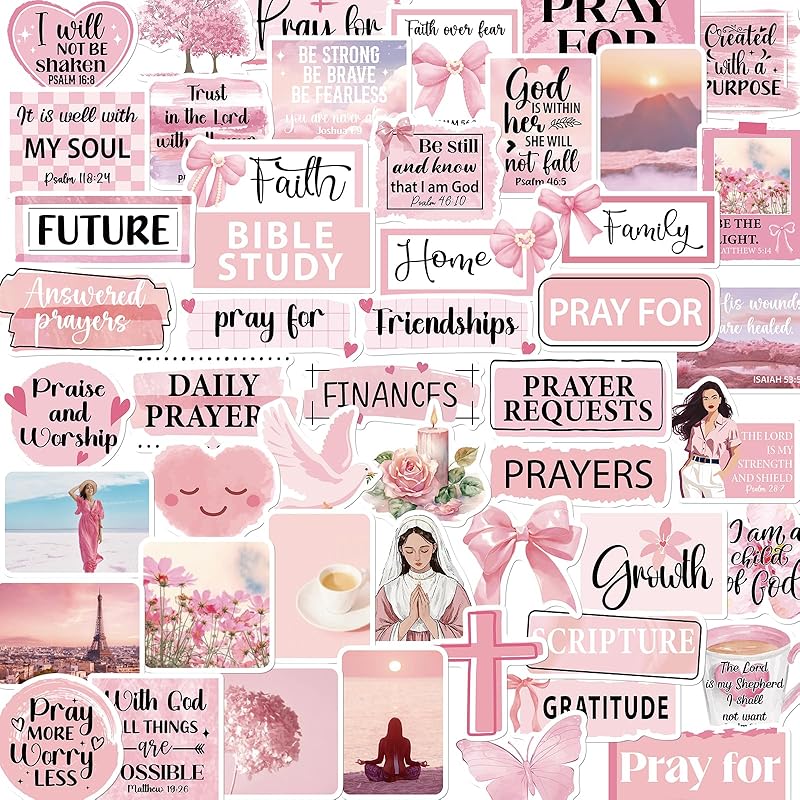 Bible Verse Christian Stickers - 50Pcs Pink Jesus God Stickers ...
