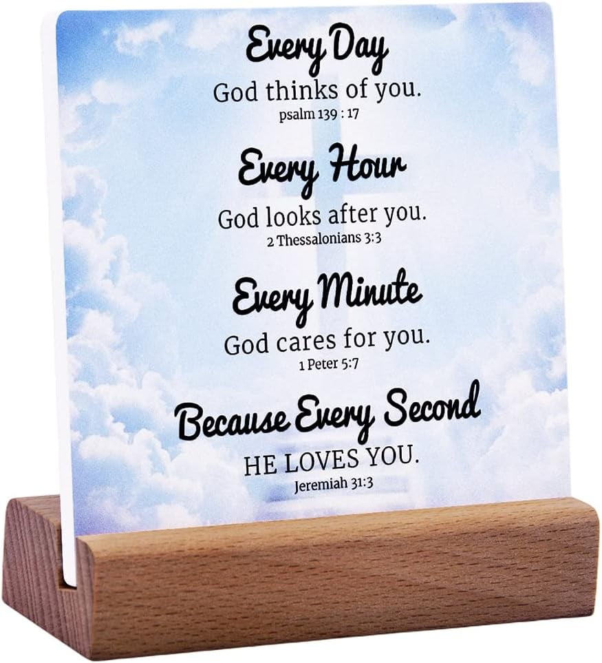 Bible Verse Desk Decorative Ceramic Plaque with Wooden Stand Scripture ...