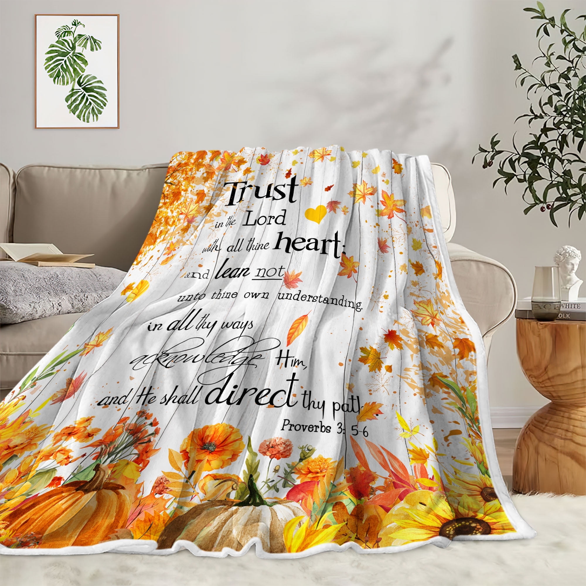 Bible Verse Fall Throw Blanket, Autumn Thanksgiving Harvest Pumpkins ...
