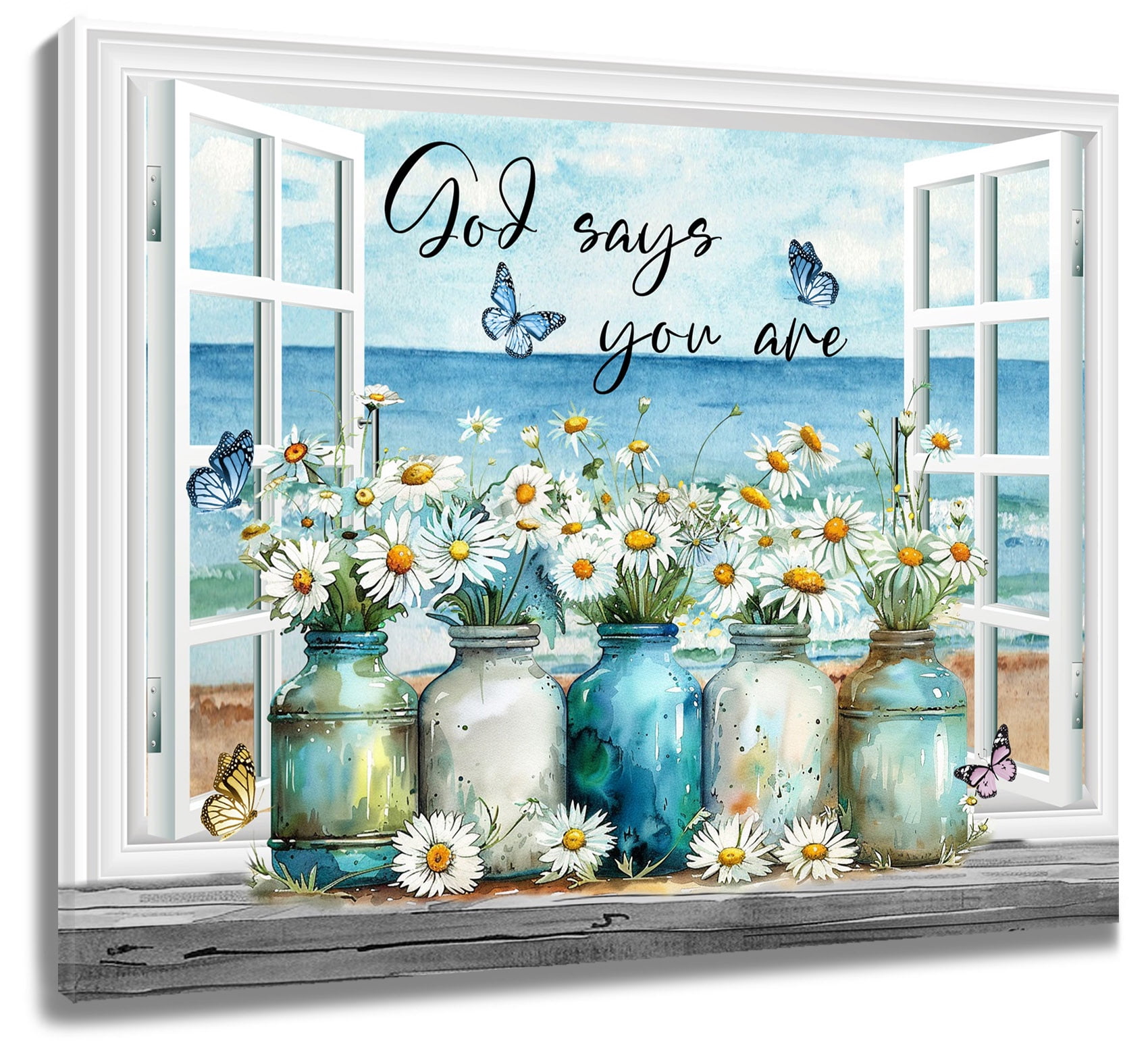 Bible Verse Floral Wall Art Daisy in Vase and Butterfly Scripture with ...