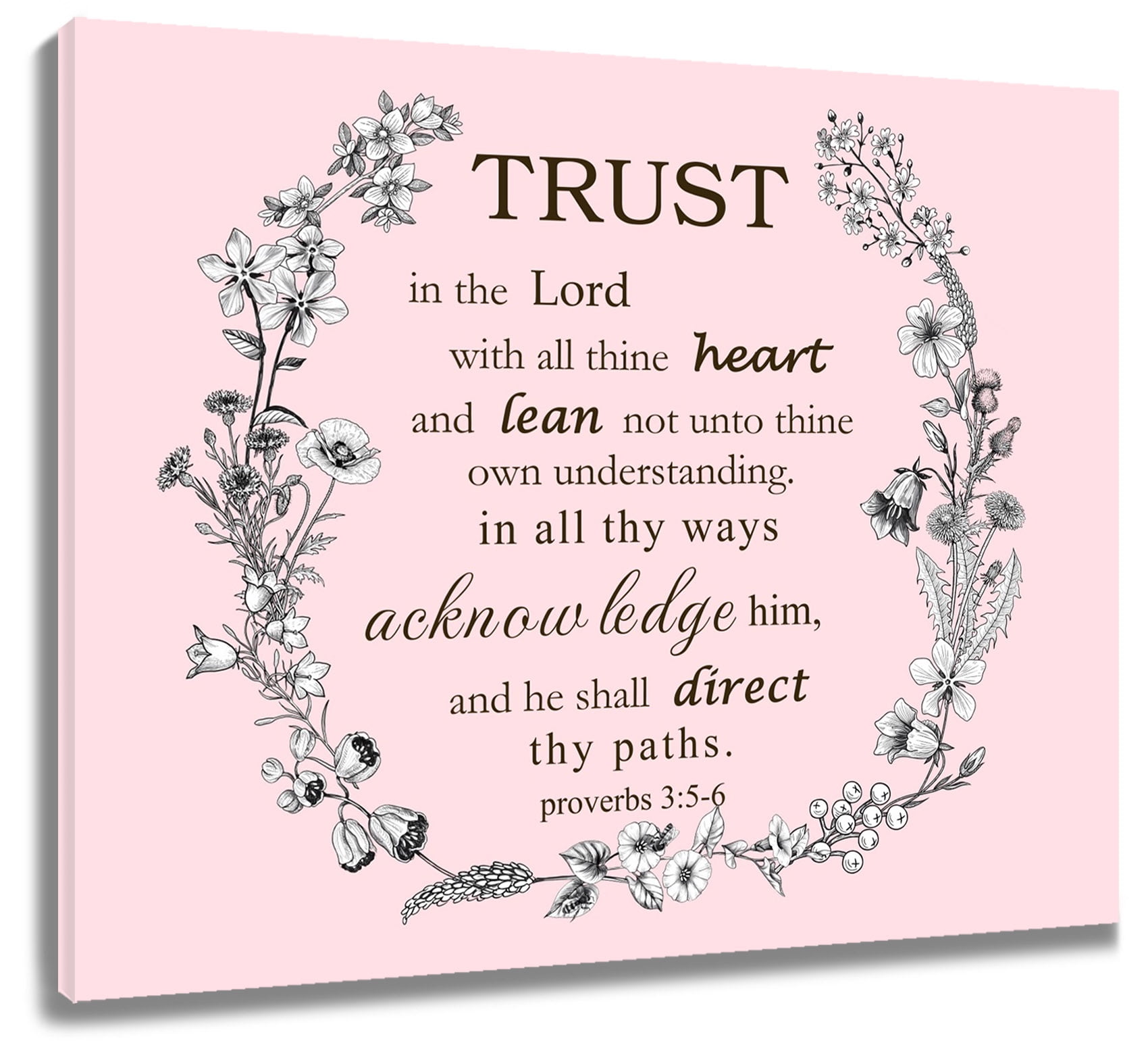 Bible Verse Flower Print Canvas Wall Art Black Country Floral Pictures ...