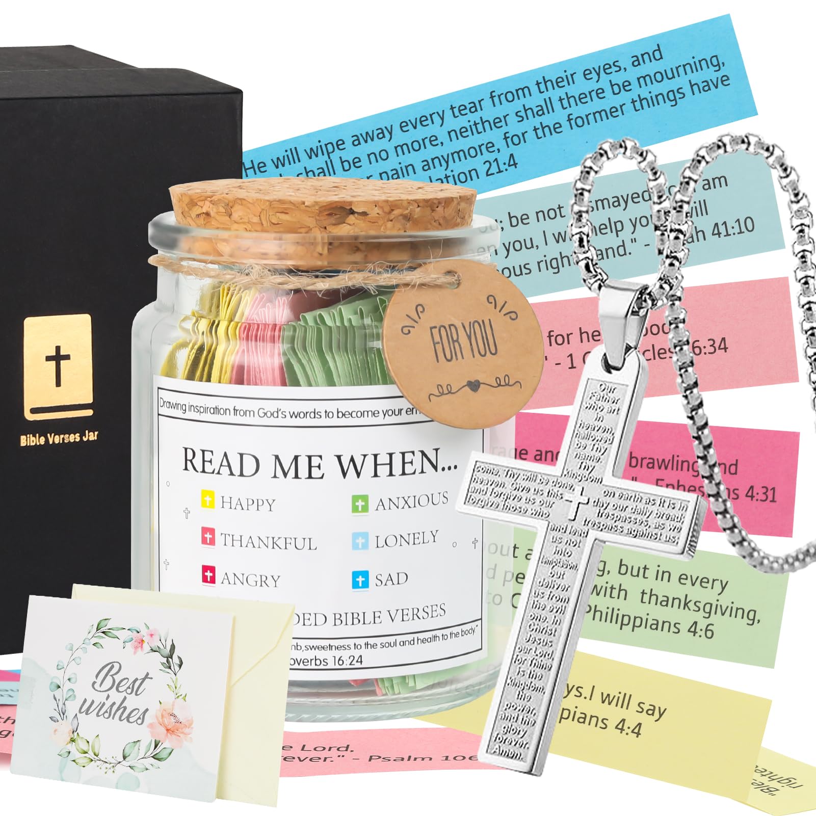 Bible Verse Jar, Read Me When Bible Verses with Cross Necklace Greeting ...